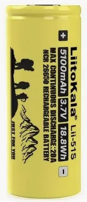 Аккумулятор 26650Lii-51S Li-ion 3.7V 5100mAh LIITOKALA (высокотоковые) 20A - купить с доставкой